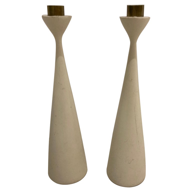 Pair Swedish Designer Modern Wood Painted White Candlesticks For Sale ...