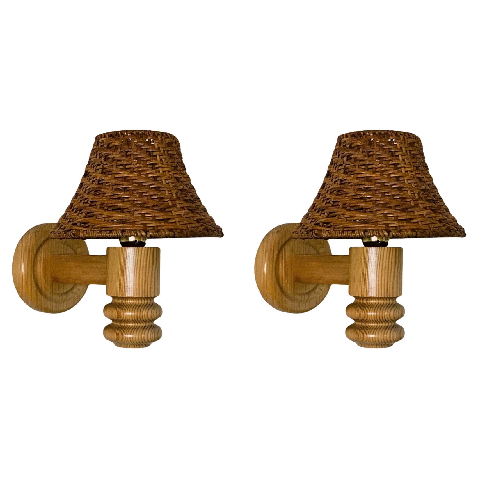 Swedish Designer Pine Wall Sconce with Pleated Shade, Sweden, 1950s For ...