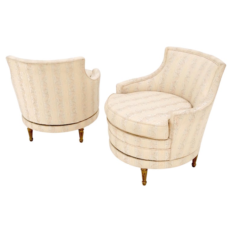 Pair Swivel Art Deco Mid Century Modern Compact Round Barrel Pod Lounge ...