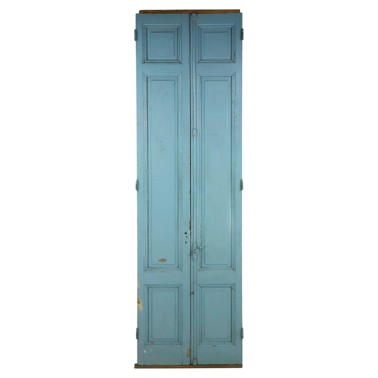Pair Tall Antique 3 Pane Blue Wood Argentina Doors 122.5 x 37.25 For ...