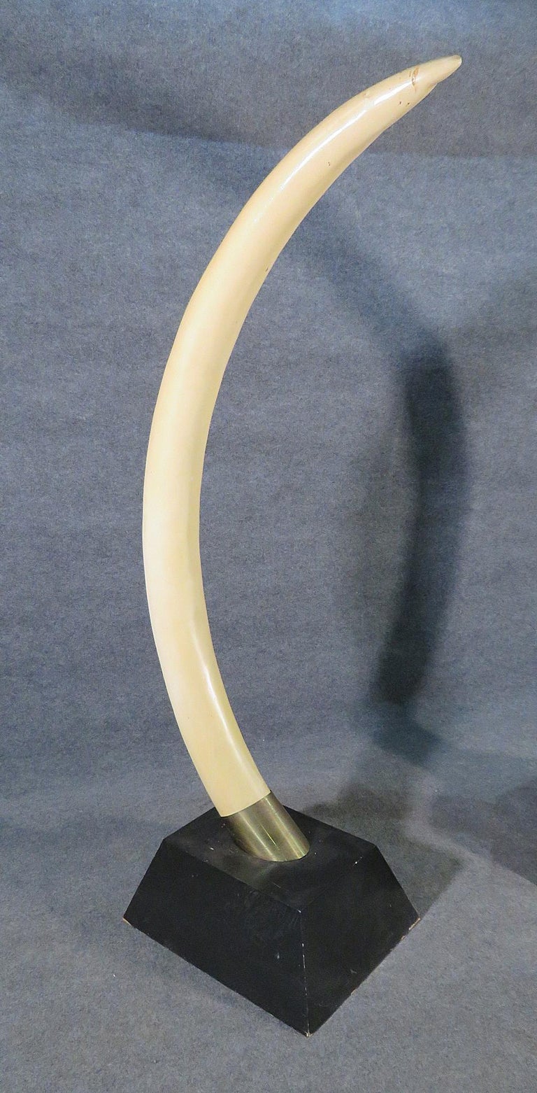 Pair Tall Faux Elephant Tusks Mounted on Bases at 1stDibs