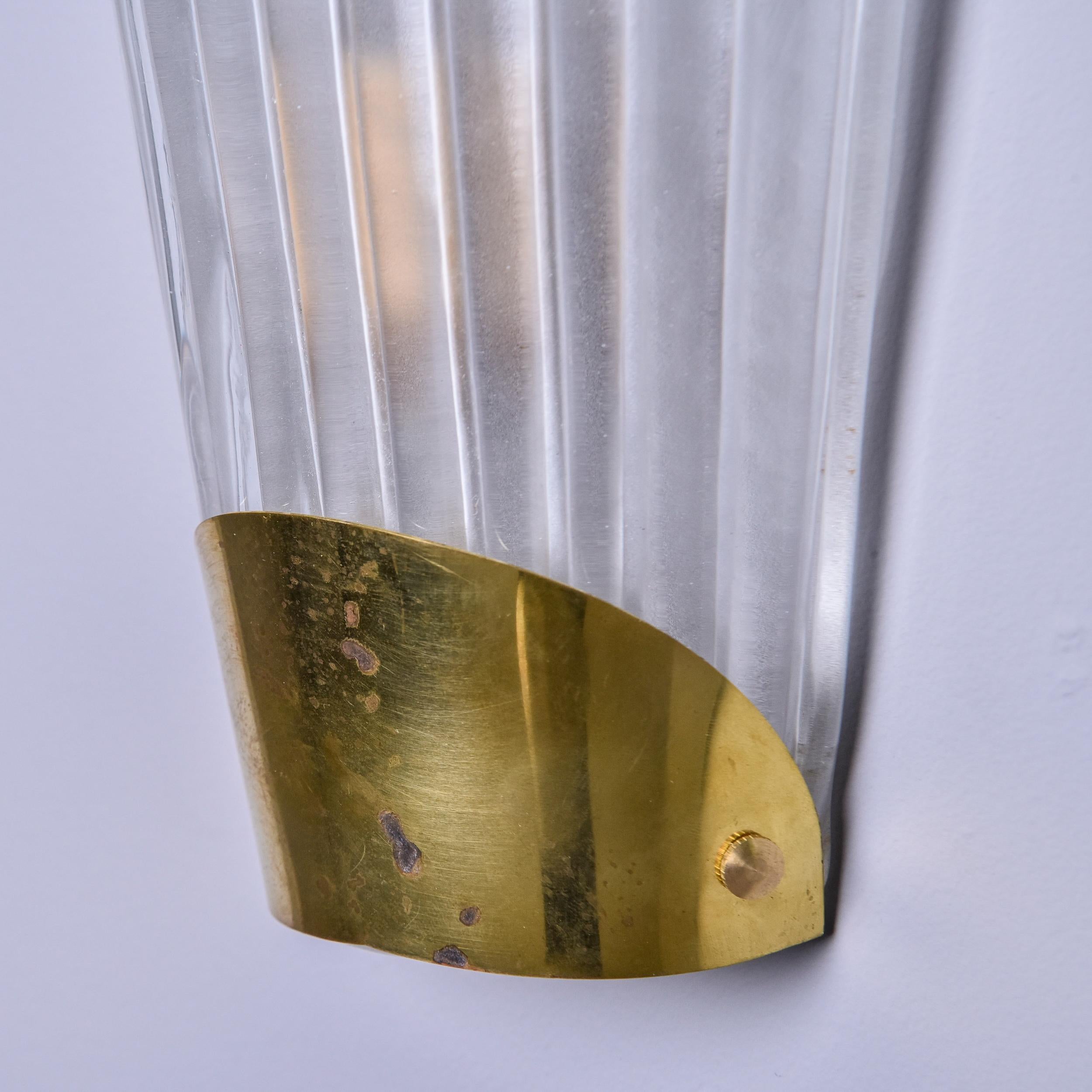 Pair Tall Fluted White Murano Glass Sconces with Brass Base For Sale at ...
