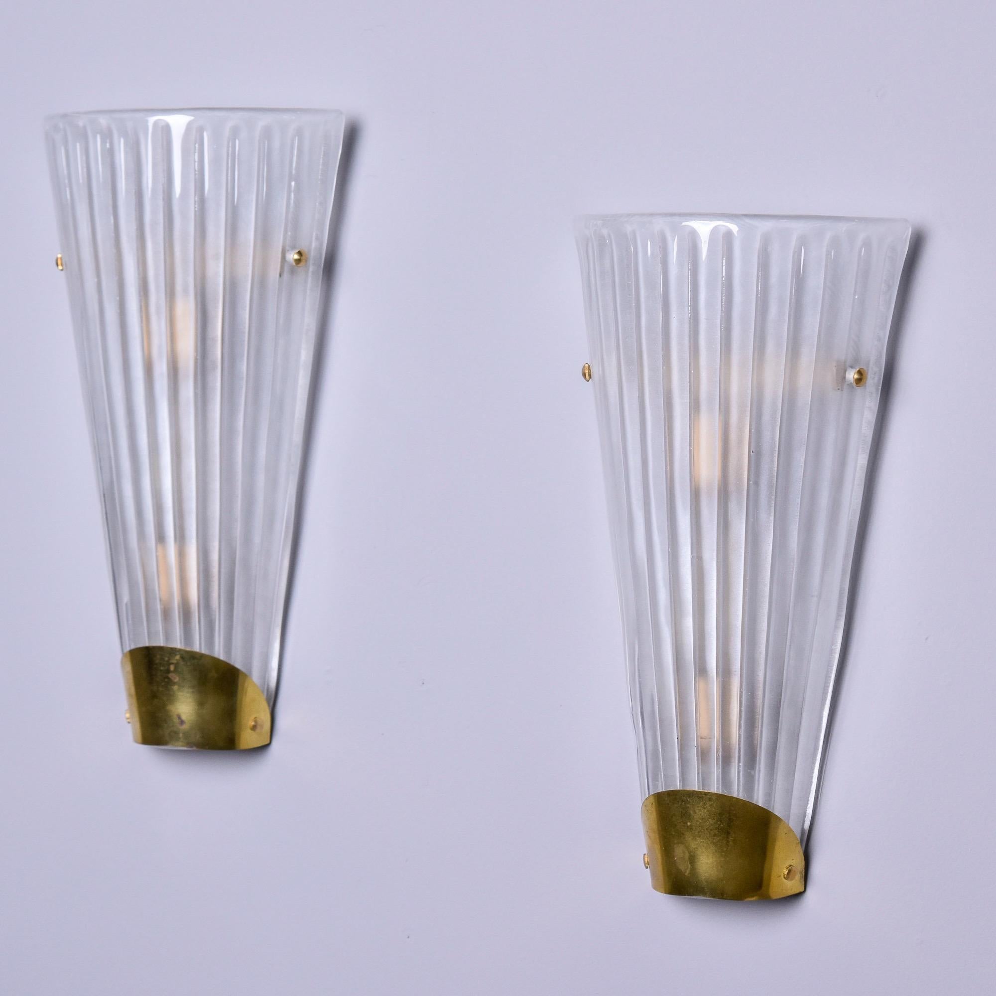 Pair Tall Fluted White Murano Glass Sconces with Brass Base For Sale at ...