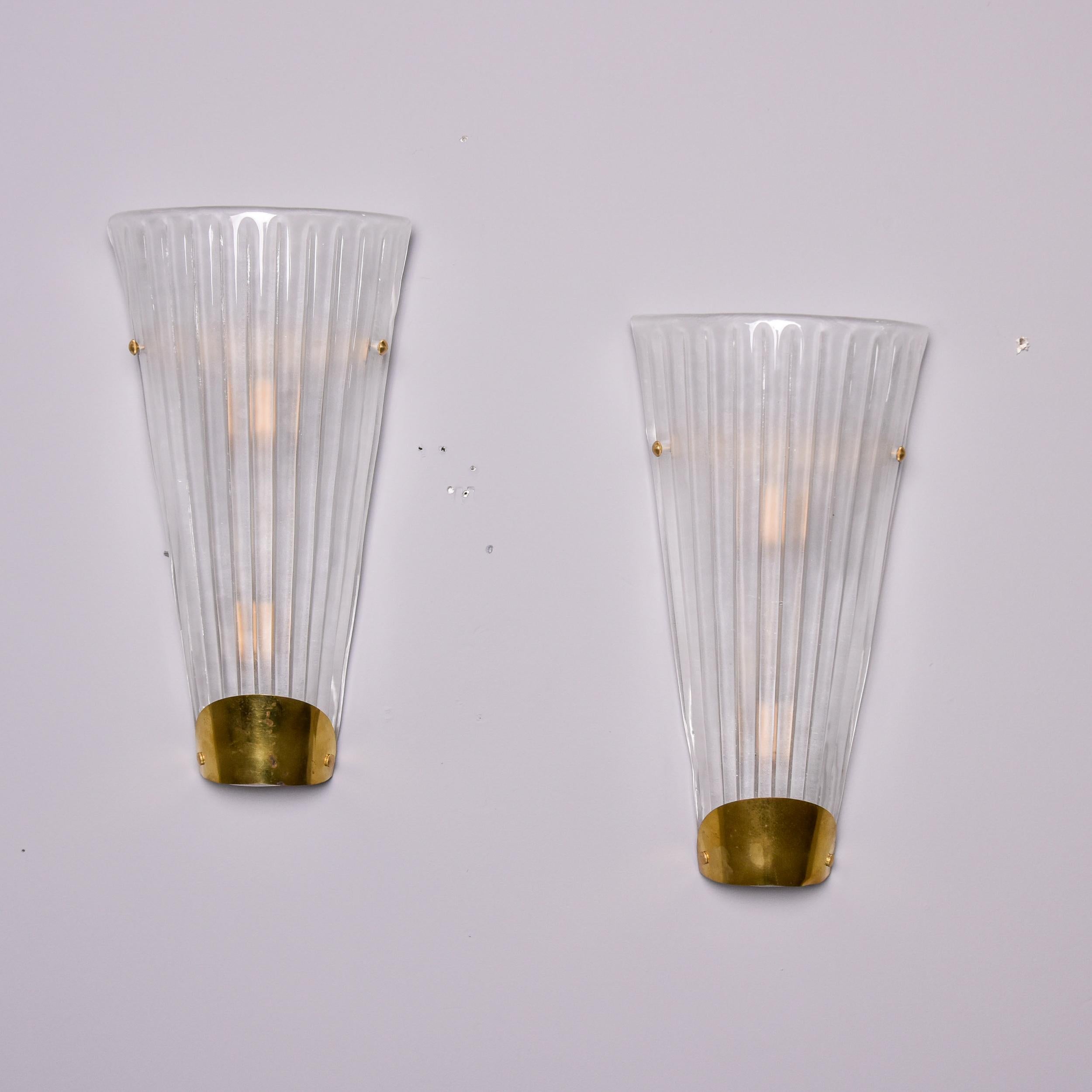 Pair Tall Fluted White Murano Glass Sconces with Brass Base For Sale at ...