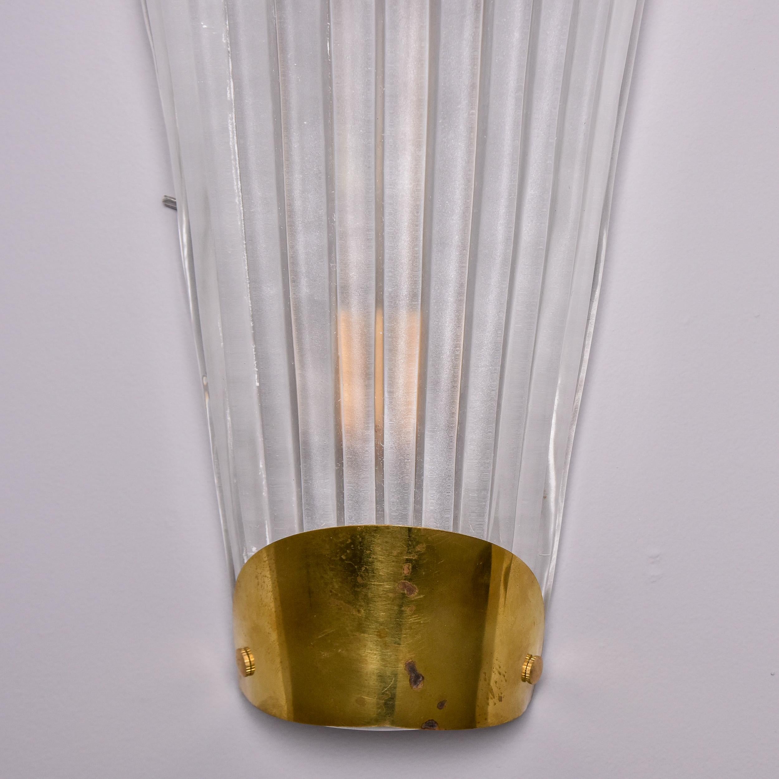 Pair Tall Fluted White Murano Glass Sconces with Brass Base For Sale at ...