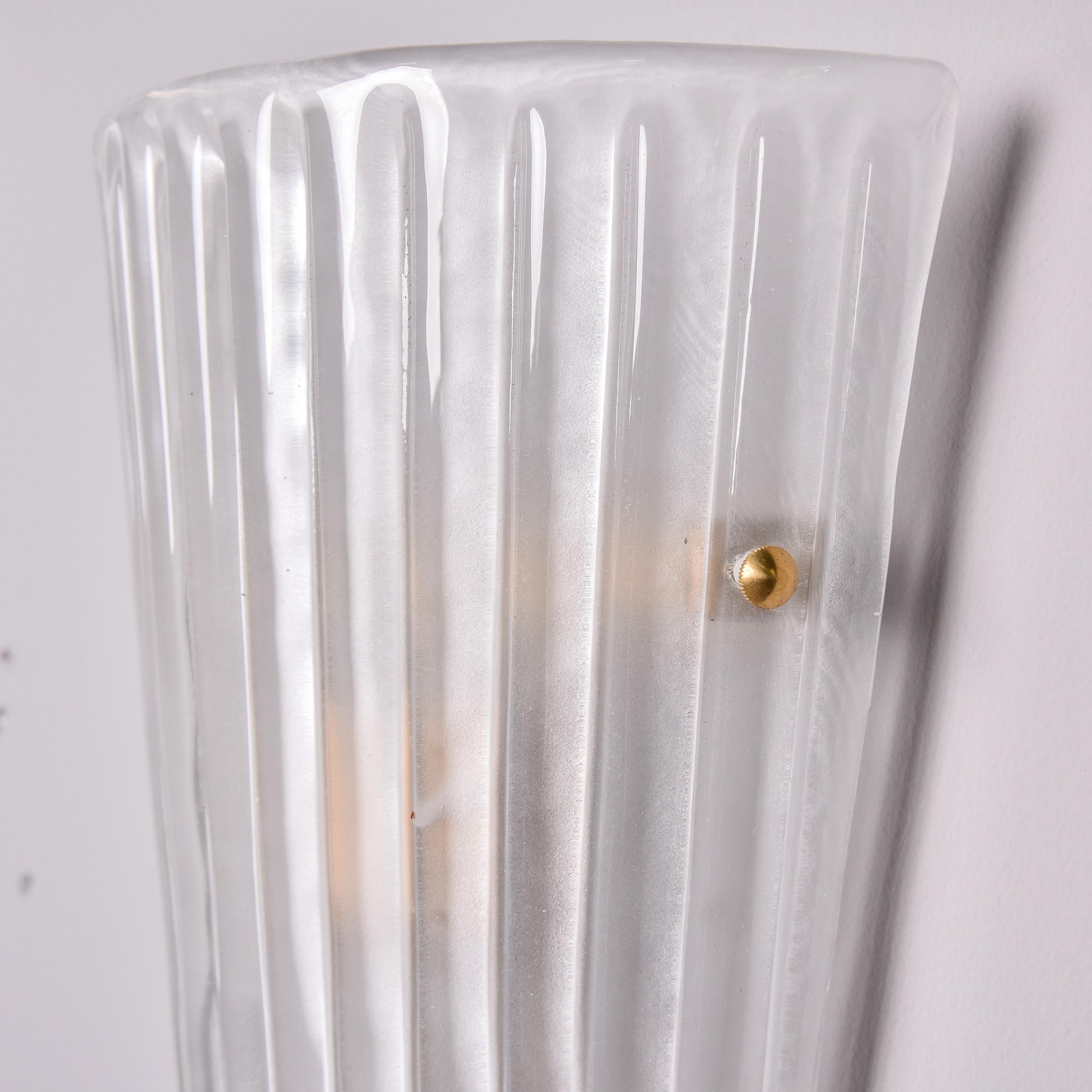 Pair Tall Fluted White Murano Glass Sconces with Brass Base For Sale at ...