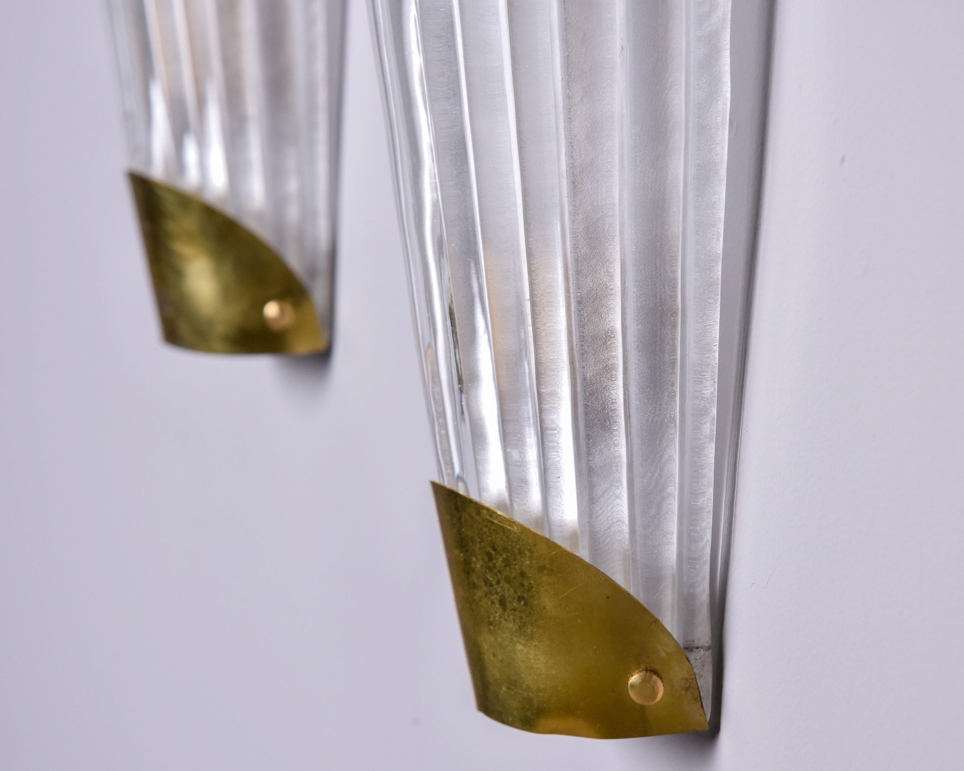 Pair Tall Fluted White Murano Glass Sconces with Brass Base For Sale at ...