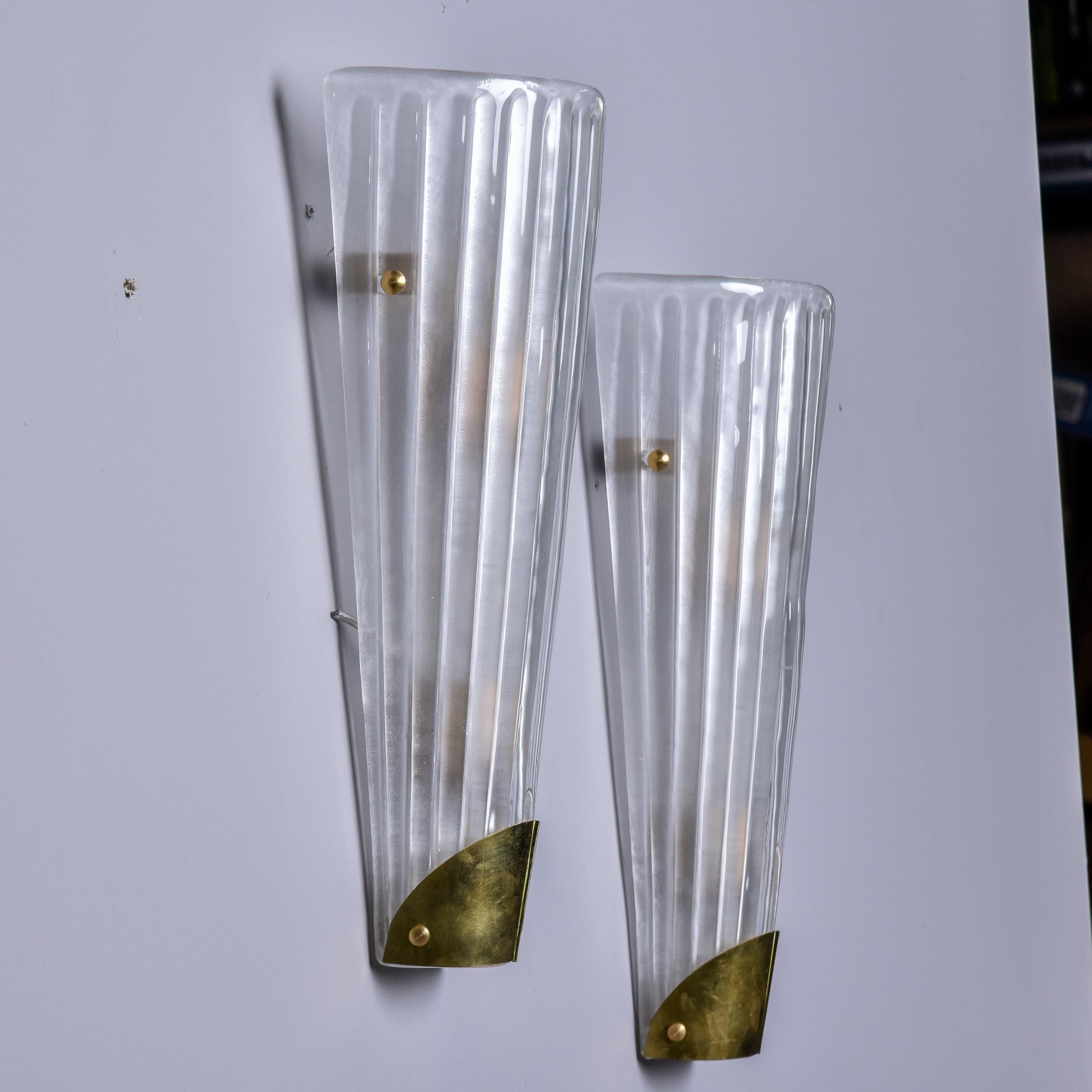 Pair Tall Fluted White Murano Glass Sconces with Brass Base For Sale at ...