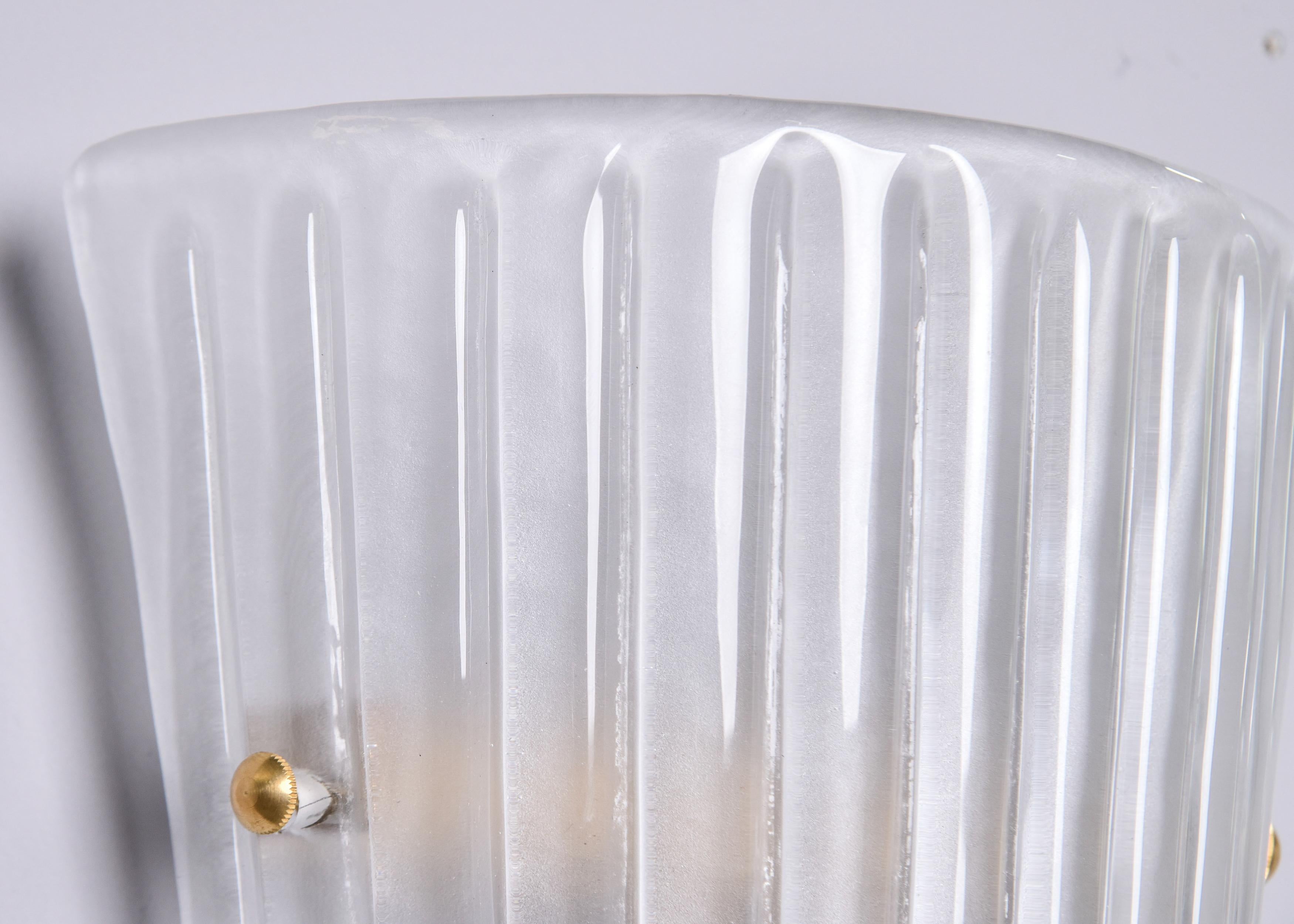 Pair Tall Fluted White Murano Glass Sconces with Brass Base For Sale at ...