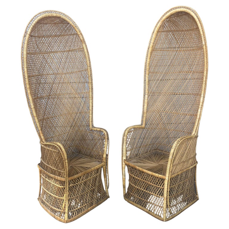 Pair Tall Rattan Wicker Porters Style Peacock Chairs, , , hooded For ...