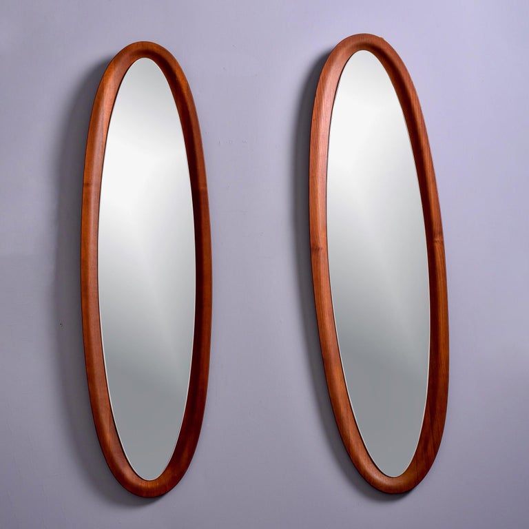 Pair Tall Slender Mid Century Italian Oval Mirrors with Deep Set Frames ...