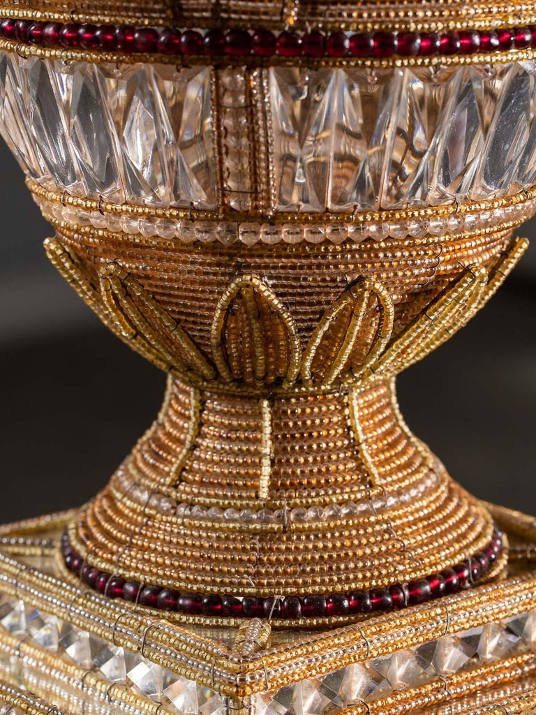 Pair Tall Vintage Italian Hand Beaded Crystal Urn Lamps, circa 1930 at ...