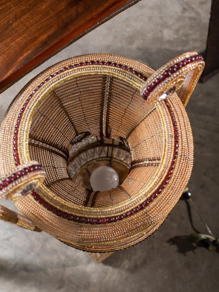 Pair Tall Vintage Italian Hand Beaded Crystal Urn Lamps, circa 1930 at ...