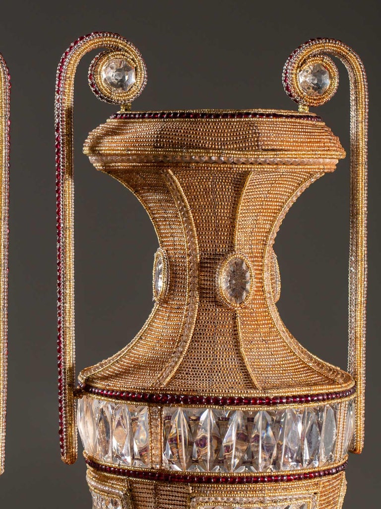 Pair Tall Vintage Italian Hand Beaded Crystal Urn Lamps, circa 1930 at ...