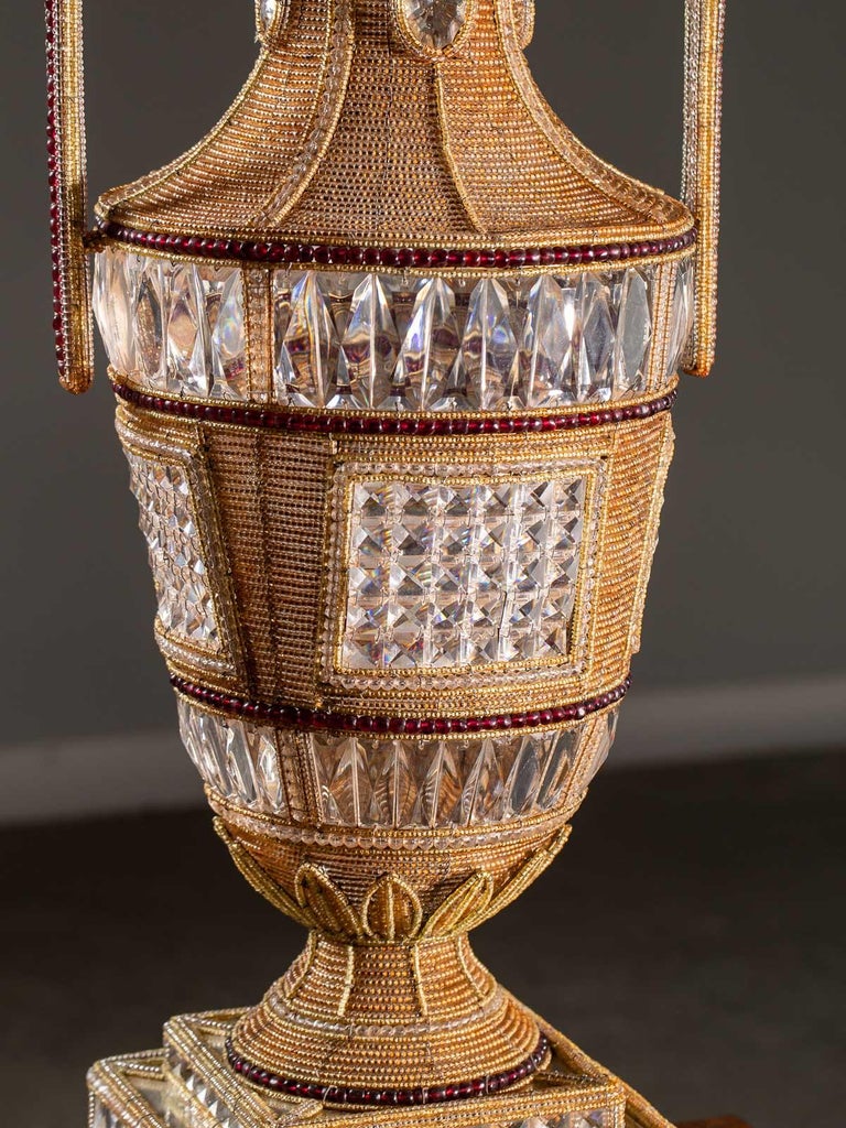 Pair Tall Vintage Italian Hand Beaded Crystal Urn Lamps, circa 1930 at ...
