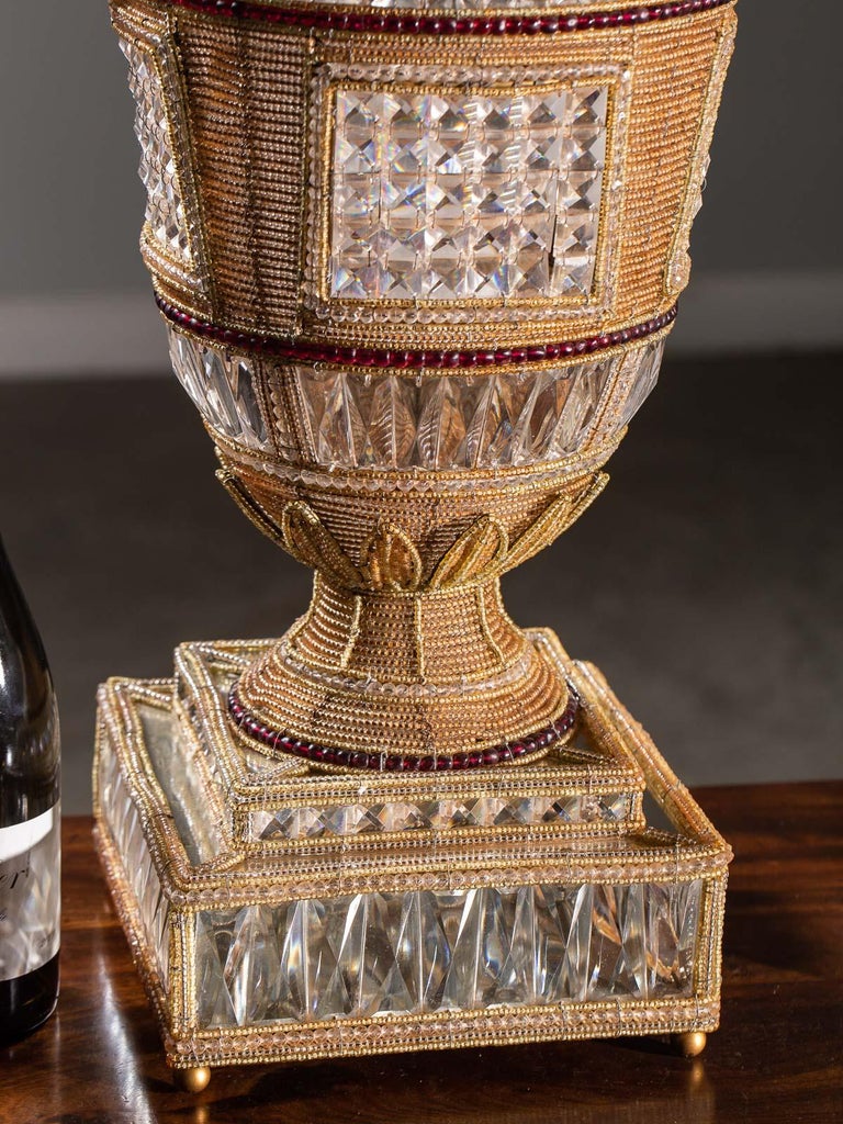 Pair Tall Vintage Italian Hand Beaded Crystal Urn Lamps, circa 1930 at ...