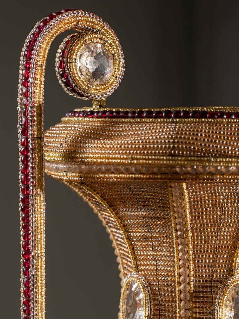 Pair Tall Vintage Italian Hand Beaded Crystal Urn Lamps, circa 1930 at ...