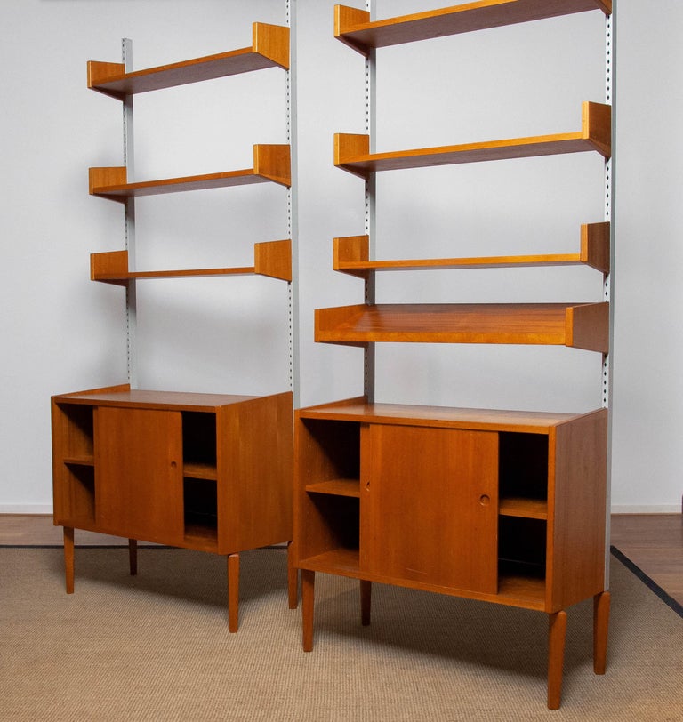 Pair Teak Shelf Systems Bookcases with Steel Bars by Harald Lundqvist ...
