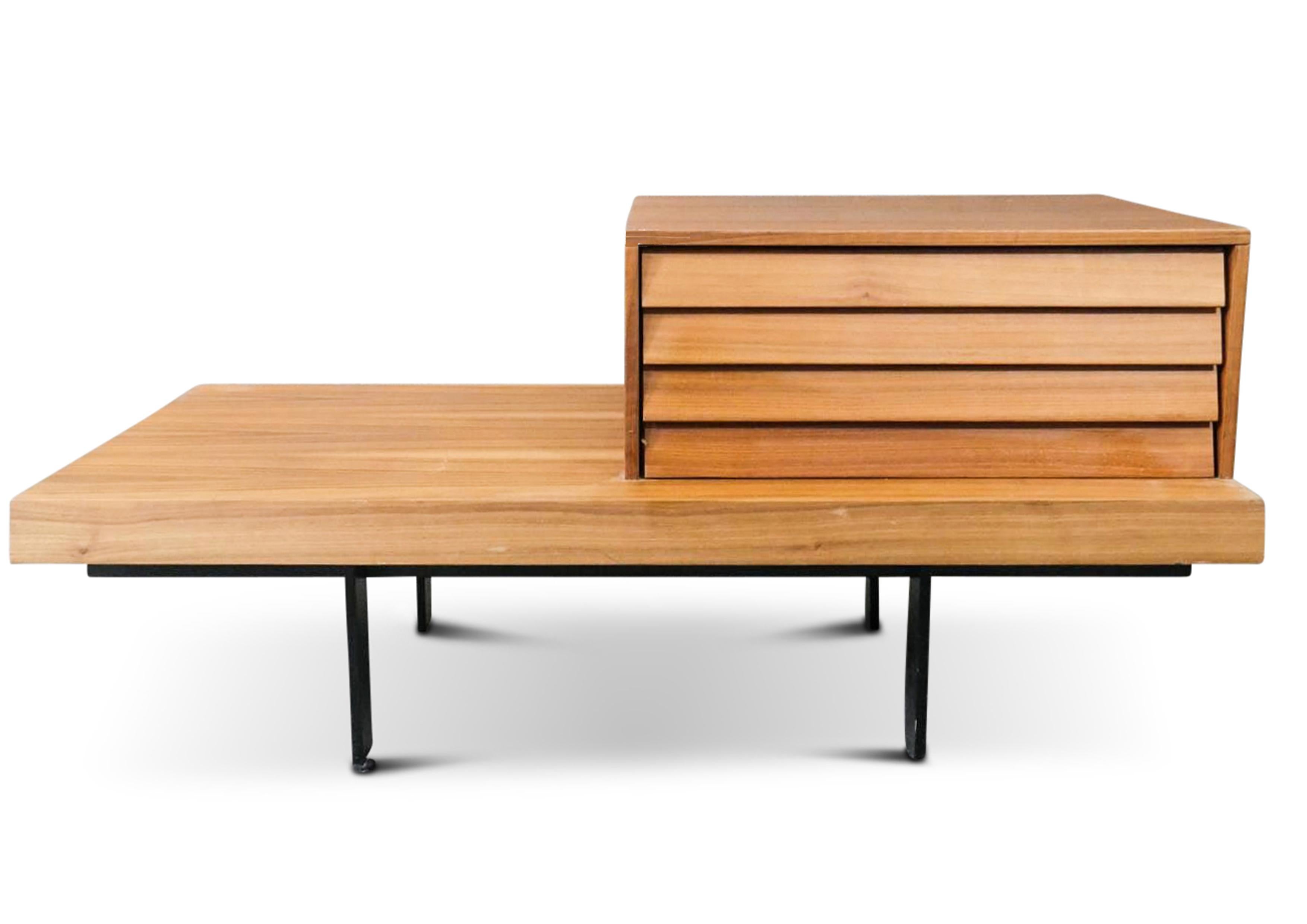 Pair Teak Side Tables With Louvre Effect Drawers Upon Metal Bases by ...