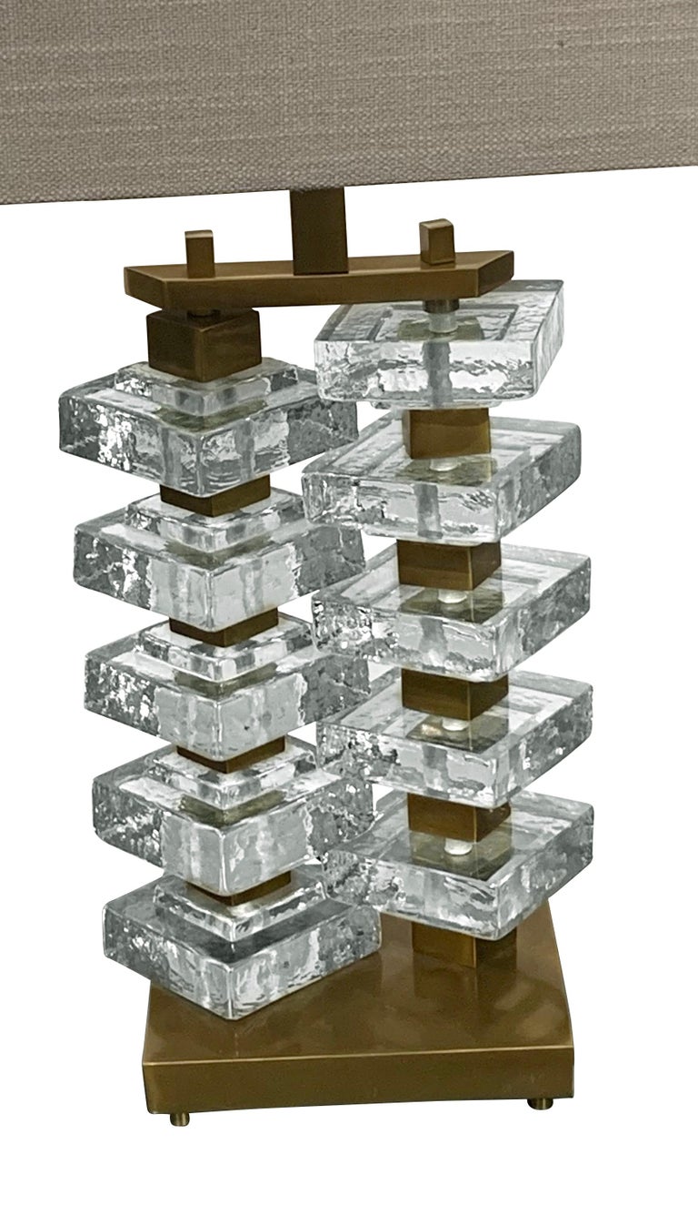 Pair of Thick Textured Glass Lamps, Romania, Contemporary at 1stDibs