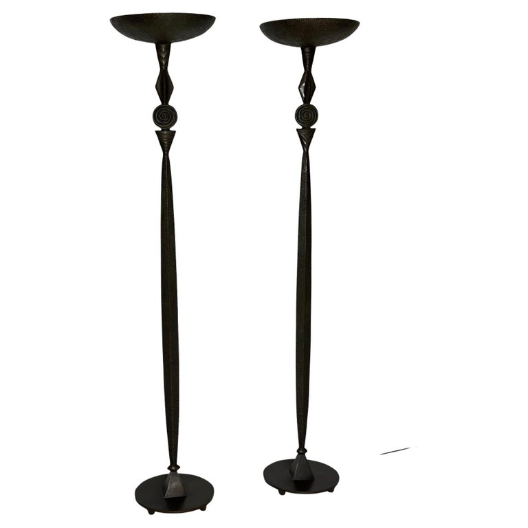 Pair Tom Corbin Bronze Floor Lamps, 1993 For Sale at 1stDibs