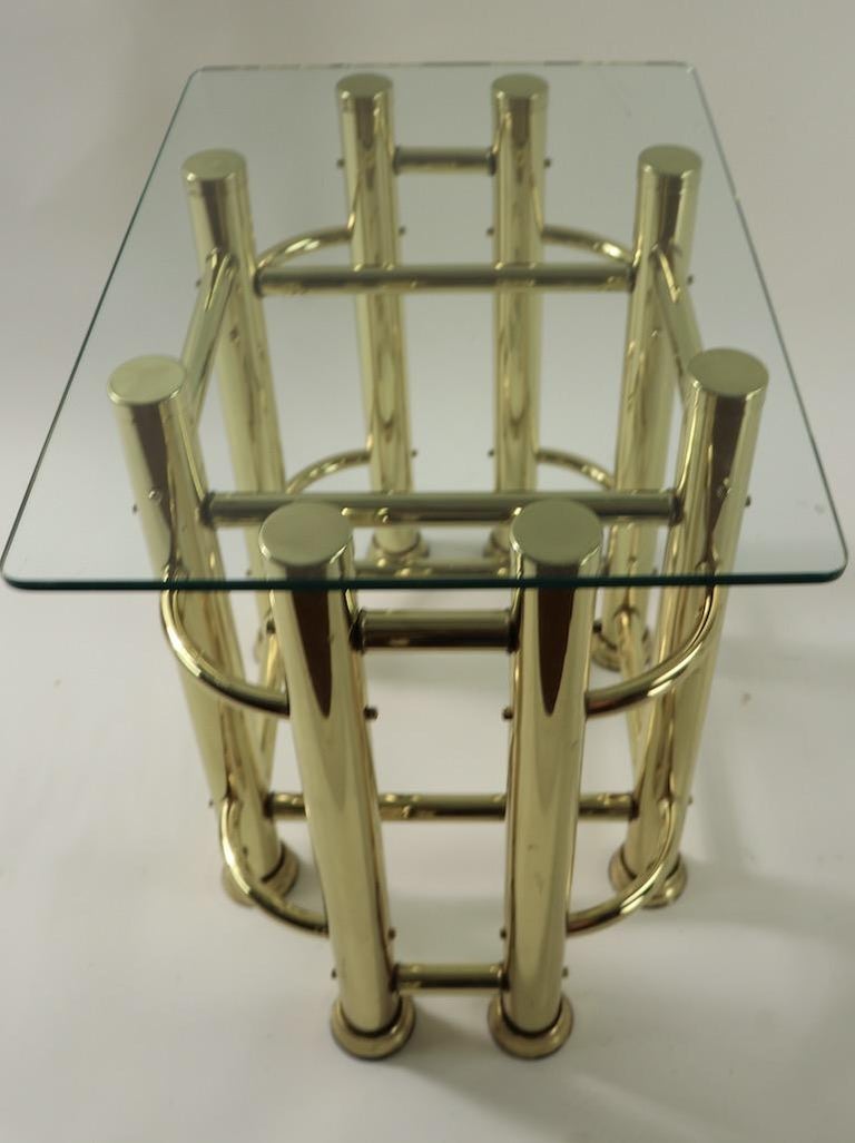 Pair of Tubular Brass and Glass End Tables For Sale at 1stDibs