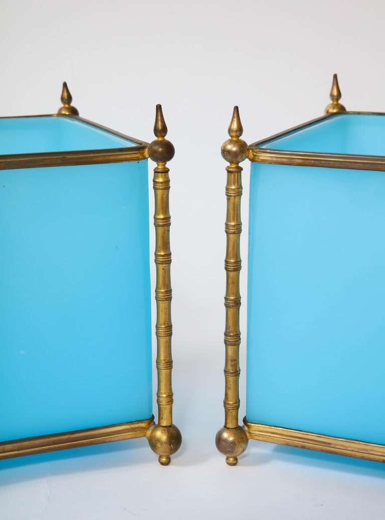 Pair of Turquoise Opaline Baccarat Crystal Ormolu Mounted Jardinière ...