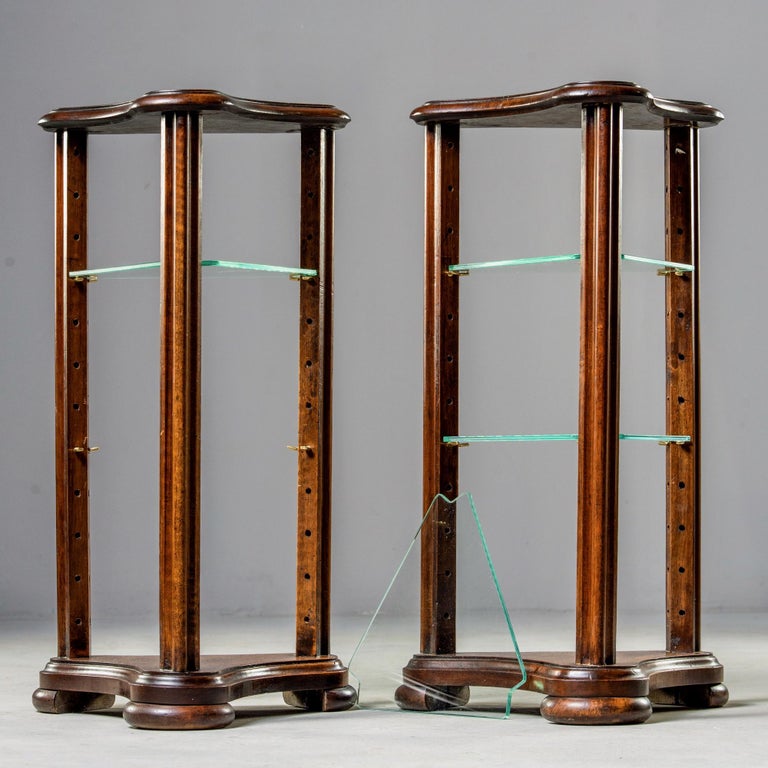 Pair of Unusual Walnut Stands with Glass Shelves For Sale at 1stDibs