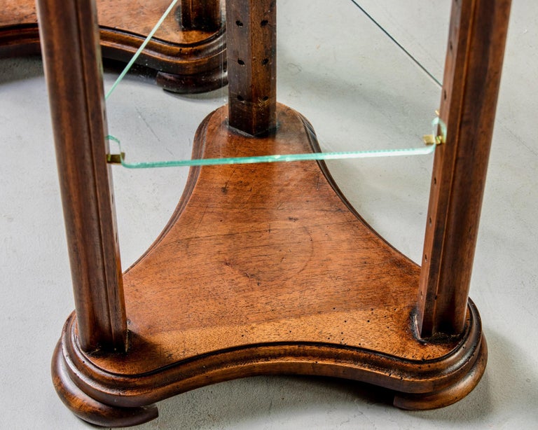 Pair of Unusual Walnut Stands with Glass Shelves For Sale at 1stDibs