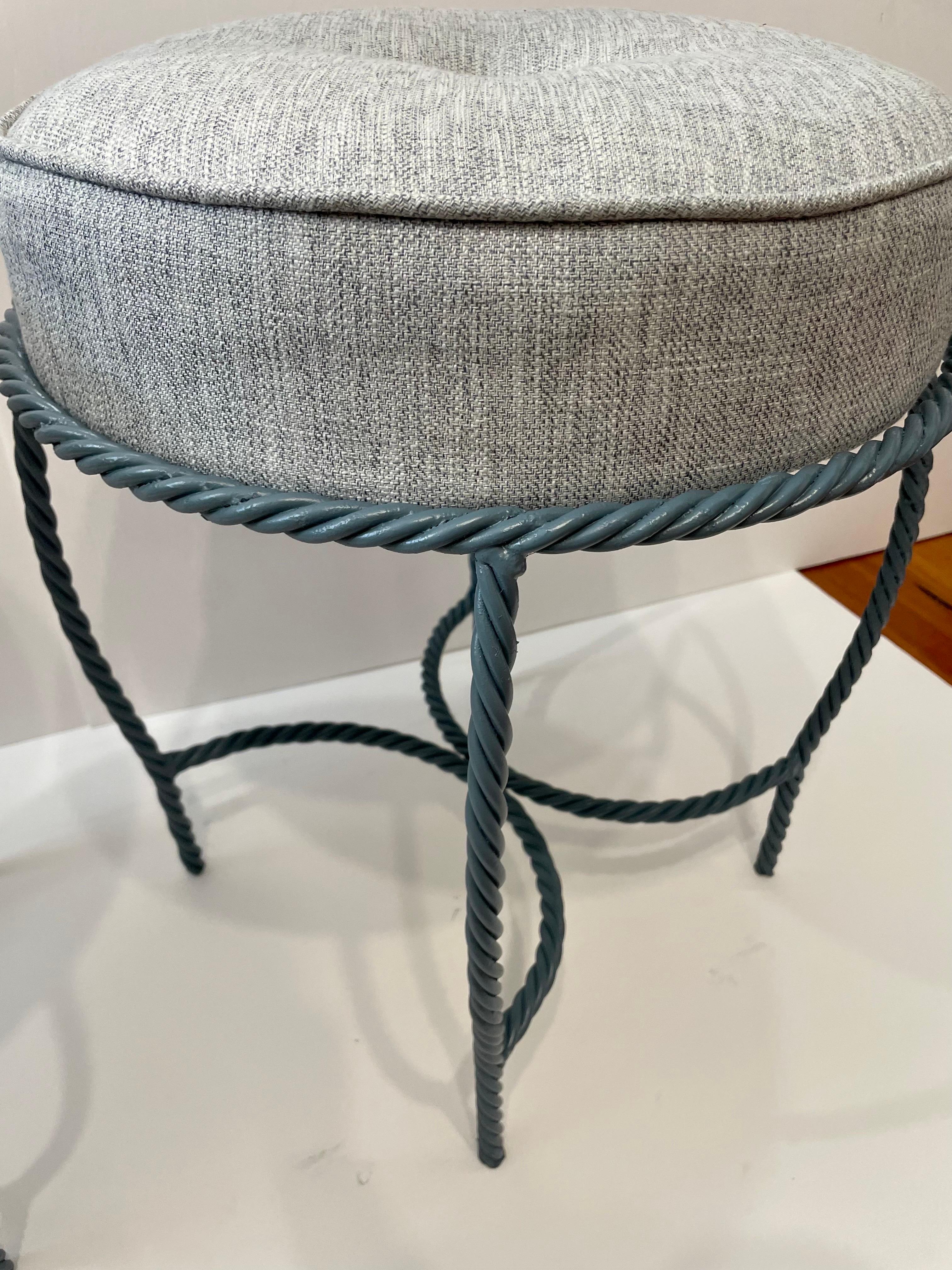 Pair Upholstered Italian Iron Rope Benches For Sale at 1stDibs