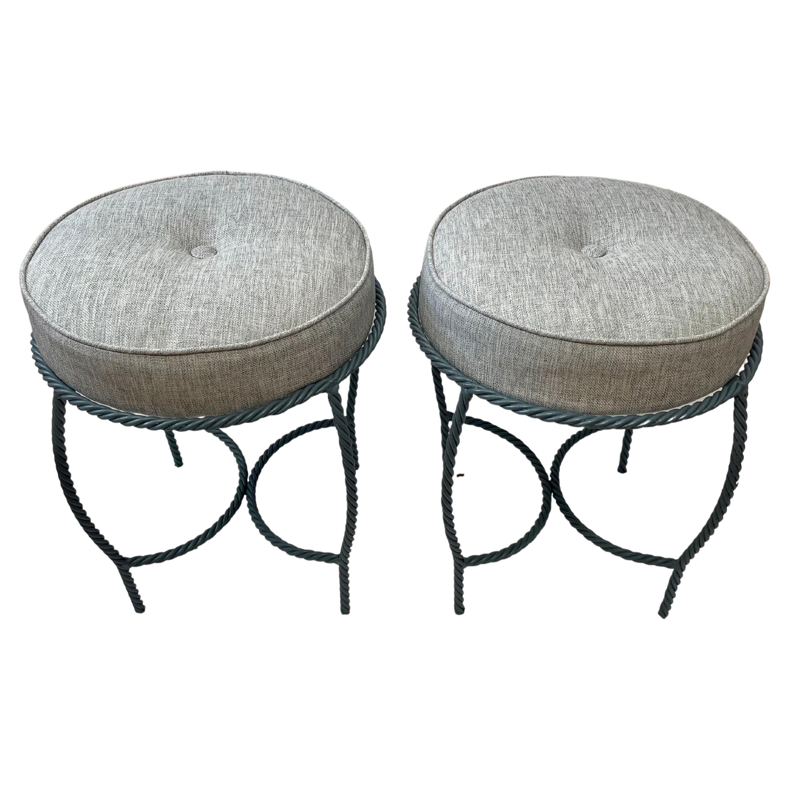 Pair Upholstered Italian Iron Rope Benches For Sale at 1stDibs