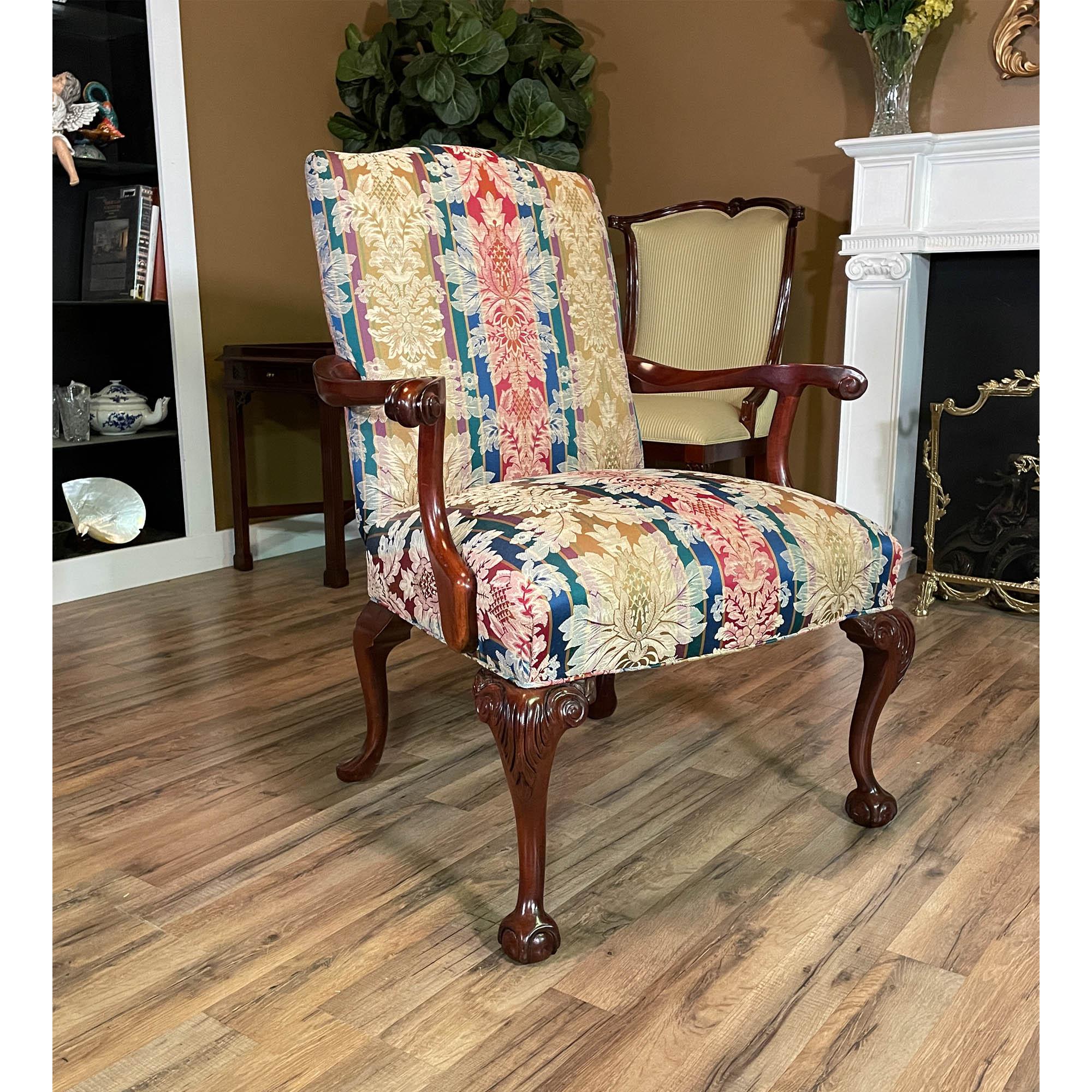 PAIR Upholstered Mahogany Arm Chairs at 1stDibs