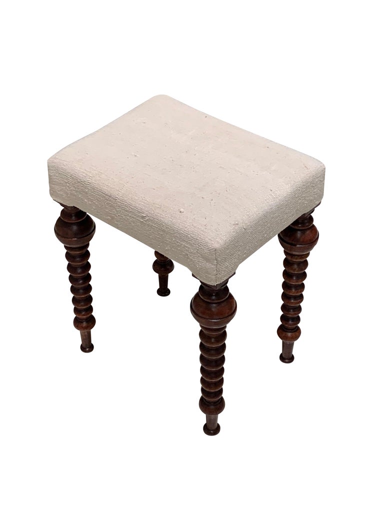 Pair Upholstered Spool Leg Foot Stools, England, 19th Century For Sale ...