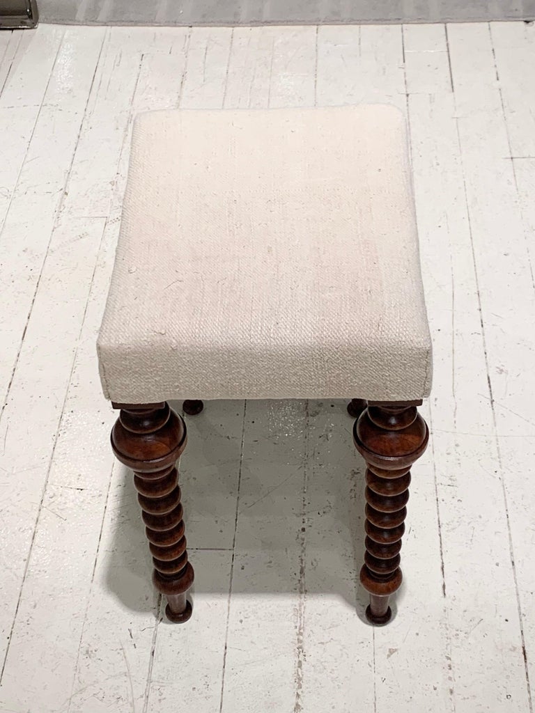 Pair Upholstered Spool Leg Foot Stools, England, 19th Century For Sale ...