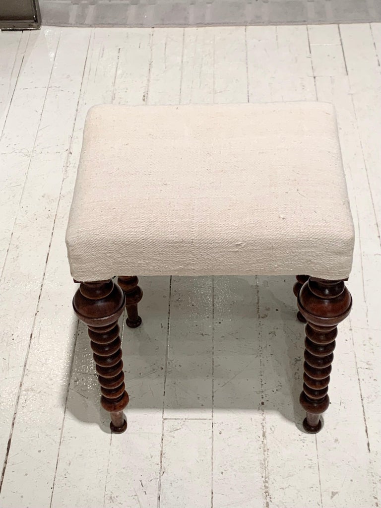 Pair Upholstered Spool Leg Foot Stools, England, 19th Century For Sale ...