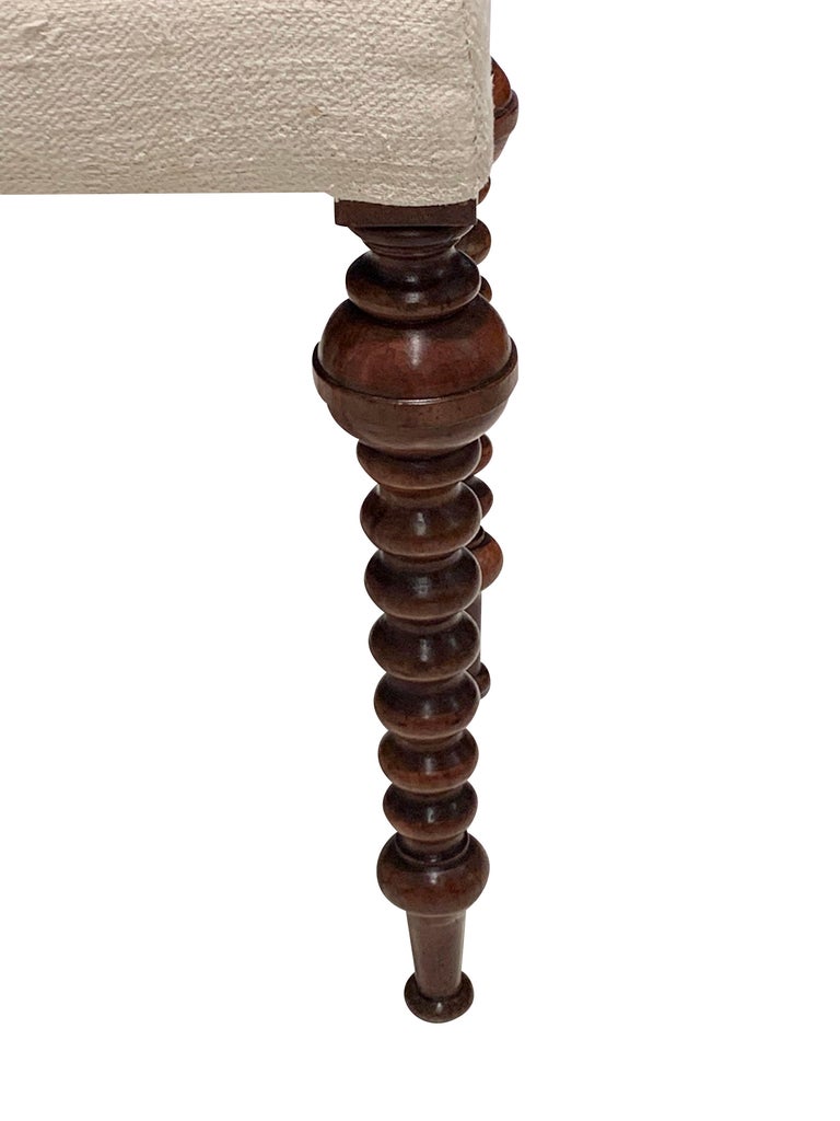 Pair Upholstered Spool Leg Foot Stools, England, 19th Century For Sale ...