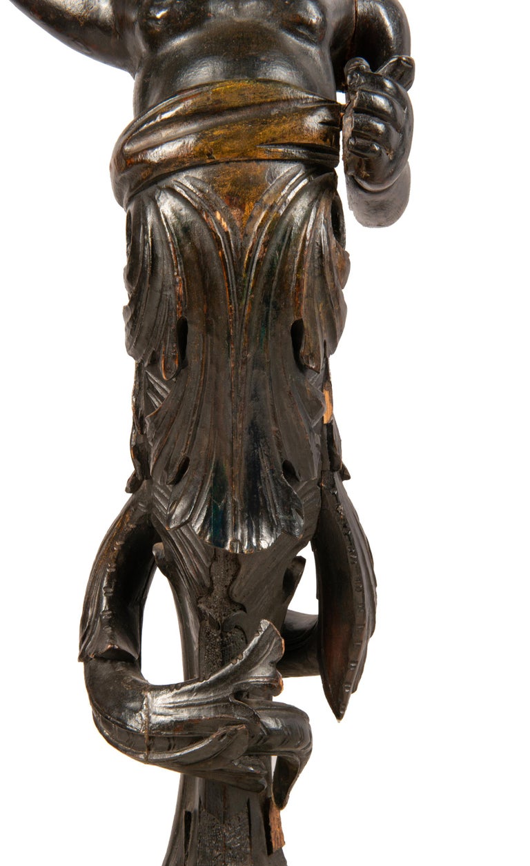 Pair Venetian carved Walnut Torchas, 19th Century For Sale at 1stDibs