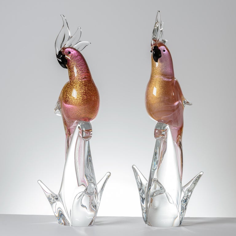 Pair Venetian Glass Exotic Bird Sculptures, Vintage circa 1950 For Sale ...