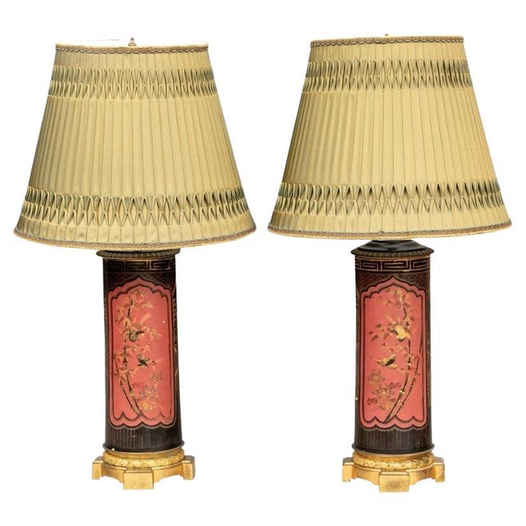 Pair Very Fine Hand Painted Wood and Gilt Bronze Table Lamps For Sale ...