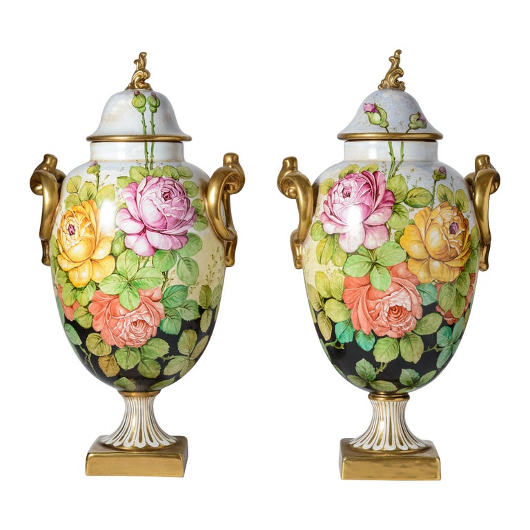Pair Very Tall Hand Painted Vintage Italian Ceramic Urns, Artist Signed ...