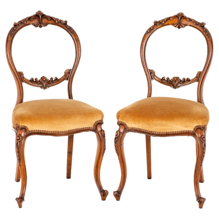 Pair Victorian Chairs Balloon Back Walnut 1860 For Sale at 1stDibs