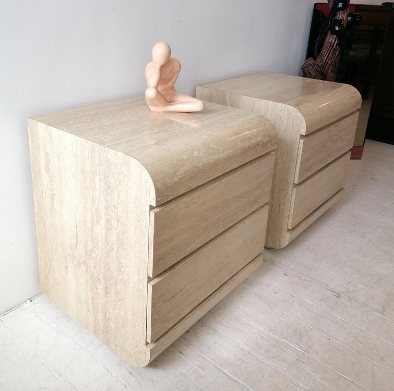 Pair Vintage 1980s Waterfall Cabinets / Nightstands in Faux Travertine ...