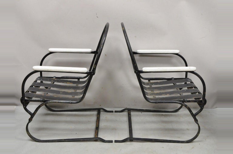 Pair Vintage Art Deco Black and White Steel Metal Slat Patio Bouncer ...
