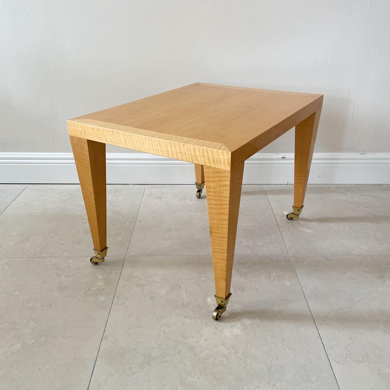 Pair Vintage Birch End Table with Tapered Legs on Brass Wheels For Sale ...