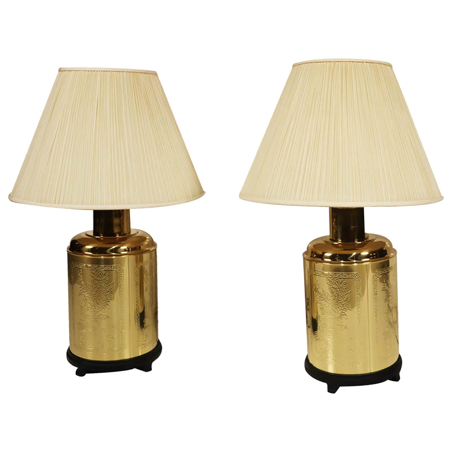 Pair of Vintage Brass Tea Canister Table Lamps For Sale at 1stDibs