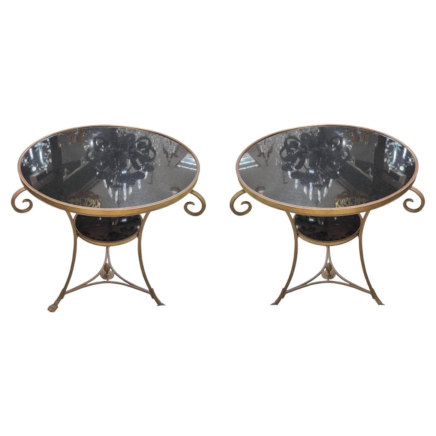 Pair Vintage Bronze and Black Marble Gueridon Tables For Sale at 1stDibs
