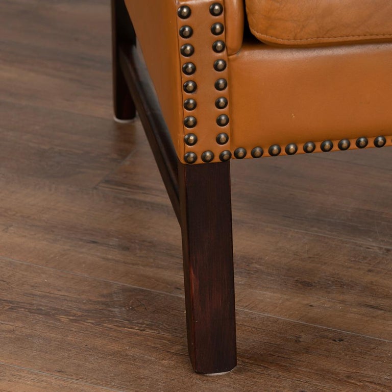 Pair, Vintage Brown Leather Wing Back Arm Chairs, Denmark circa 1960s ...