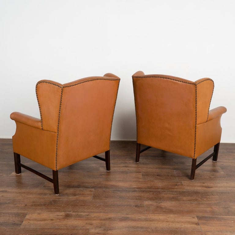 Pair, Vintage Brown Leather Wing Back Arm Chairs, Denmark circa 1960s ...