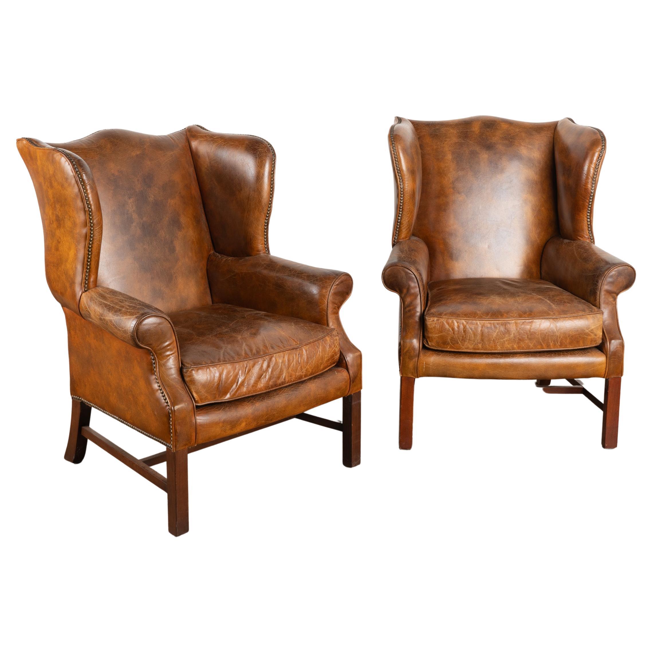 Pair, Vintage Brown Leather Wingback Arm Chairs, England circa 1960-70 ...