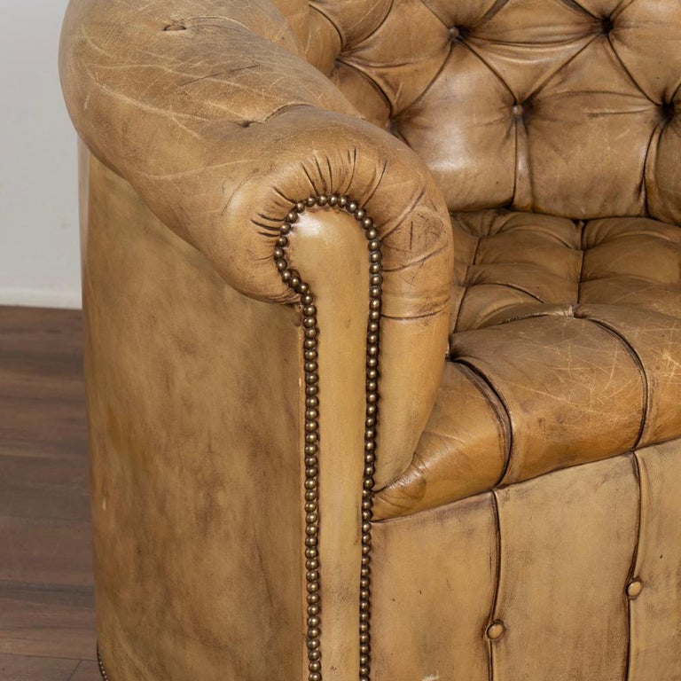 Pair, Vintage Camel Coloured Leather Barrel Arm Chairs, Denmark circa ...